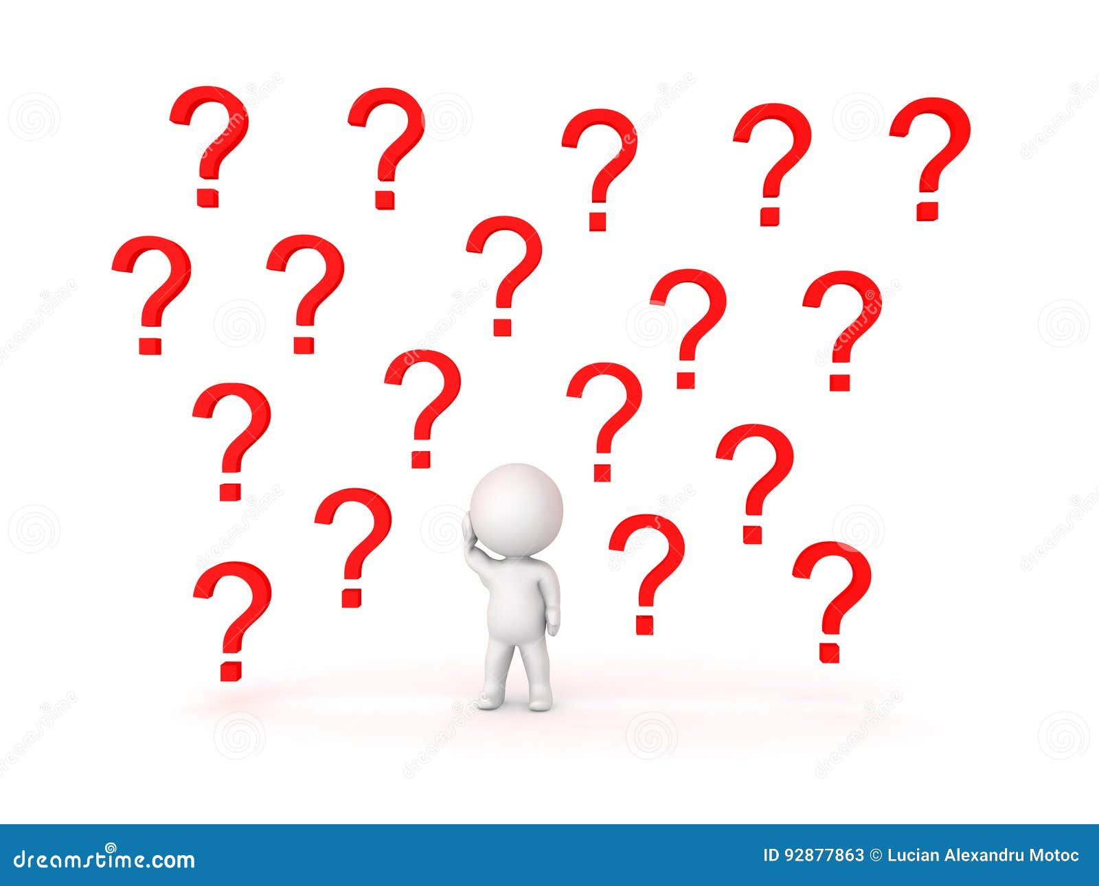 3D Character with Many Question Marks in the Background Stock ...