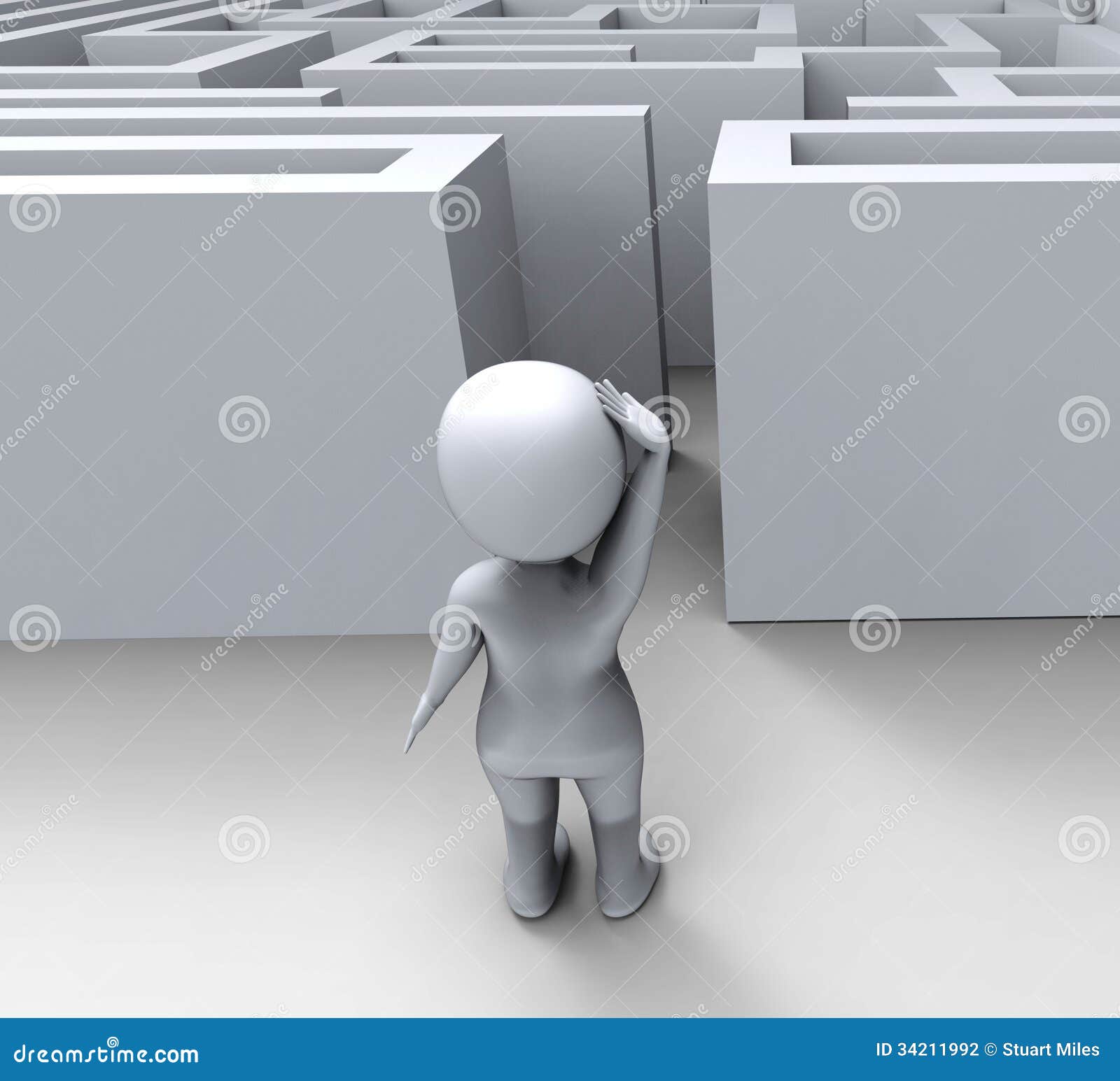 3d Character at Maze Shows Challenge or Confused Stock Illustration ...