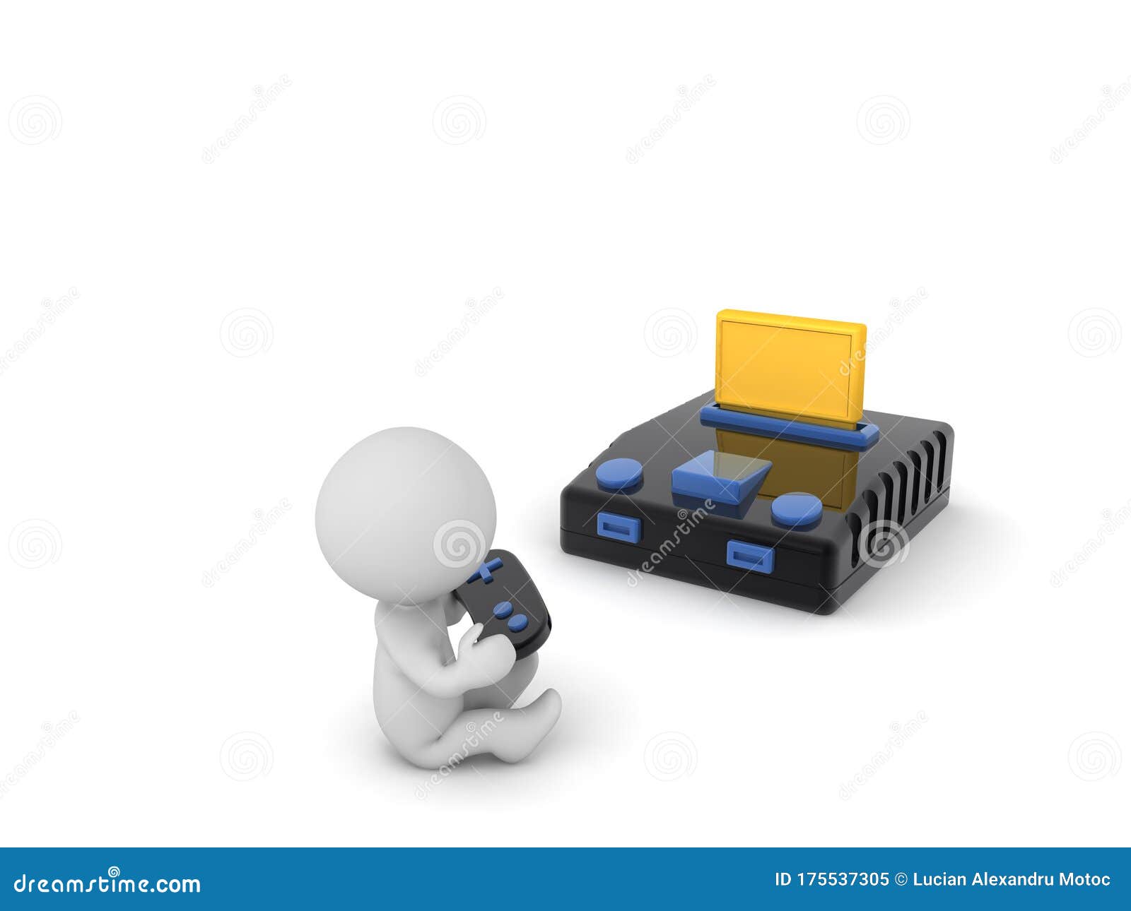 3D Character Playing on Retro Vintage Console Stock Illustration ...