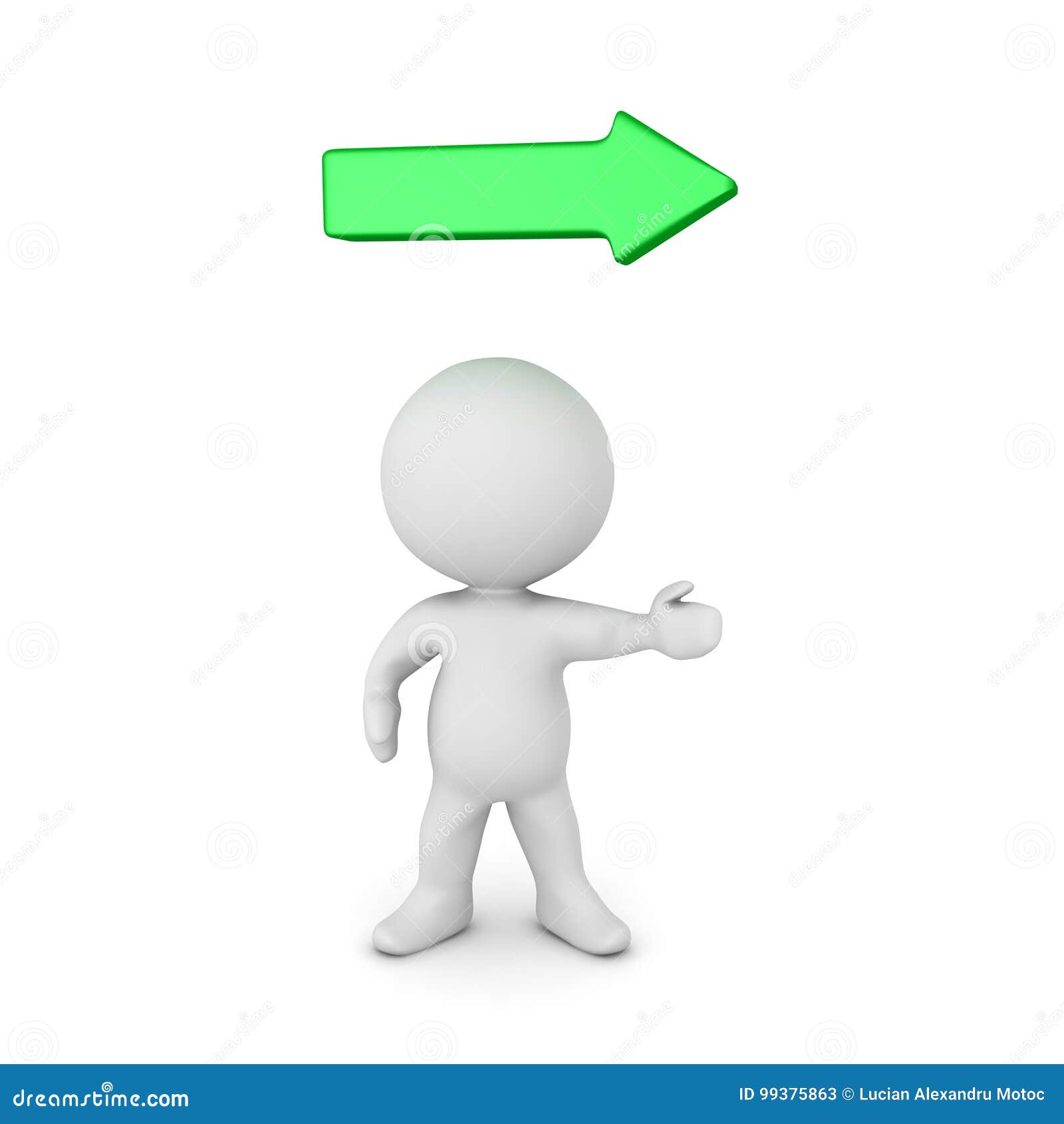 3D Character Pointing in the Right Direction and a Green Arrow a Stock ...
