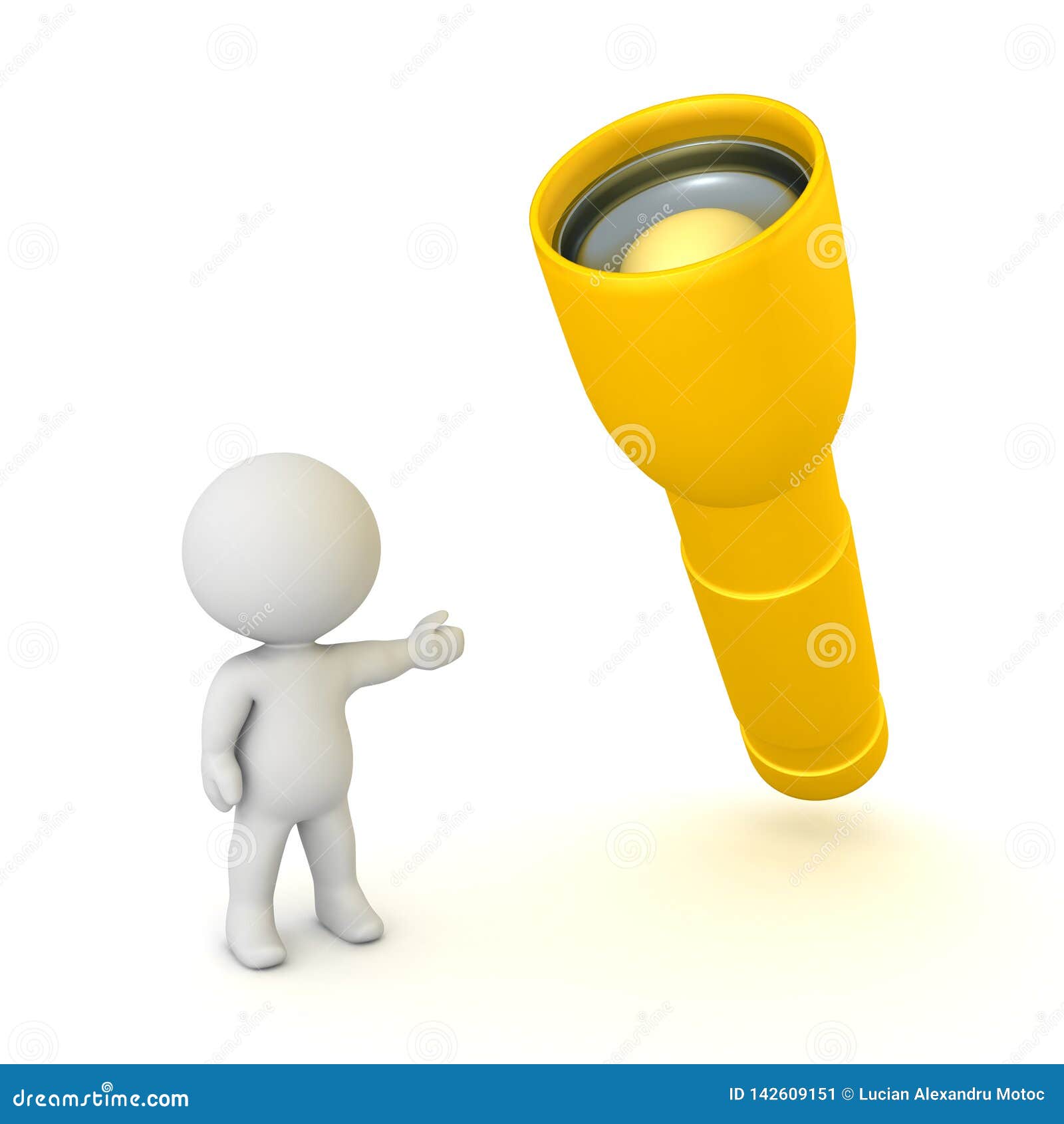 3D Character Pointing To Flashlight Stock Illustration - Illustration ...