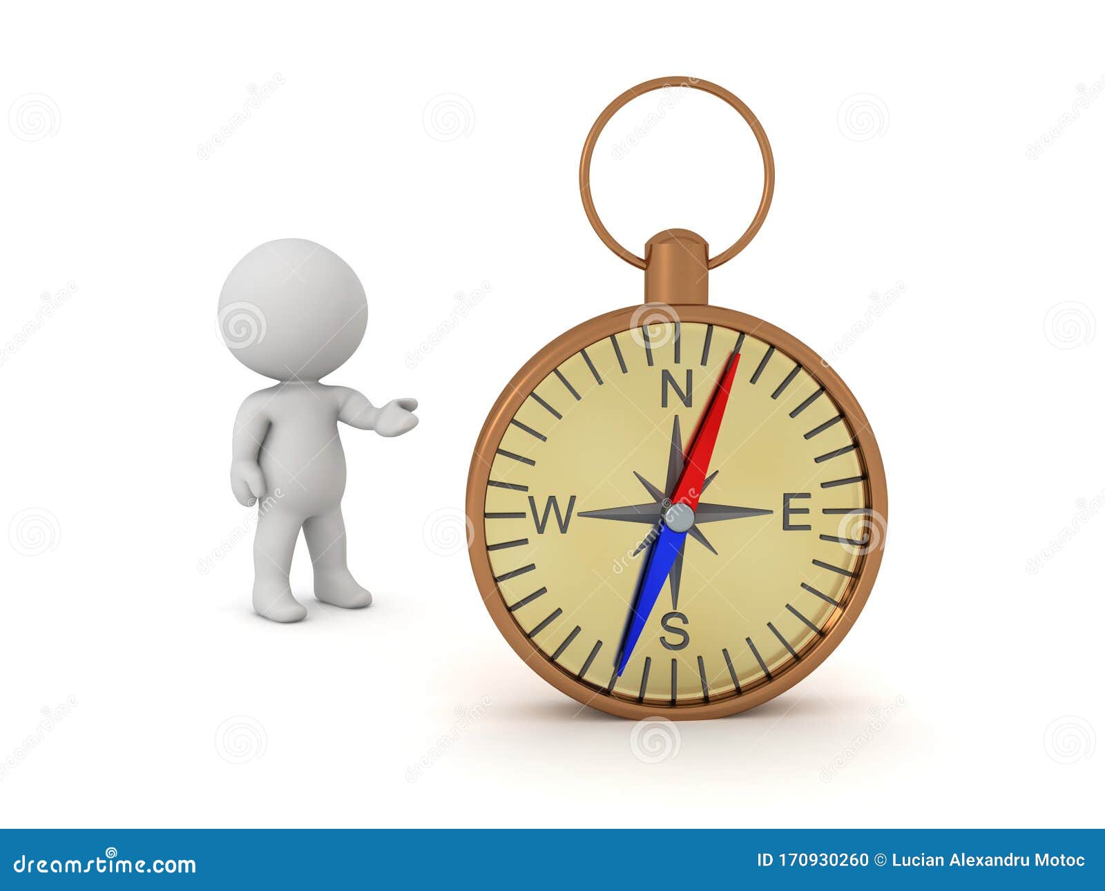 3D Character Pointing Towards Compass Stock Illustration - Illustration ...