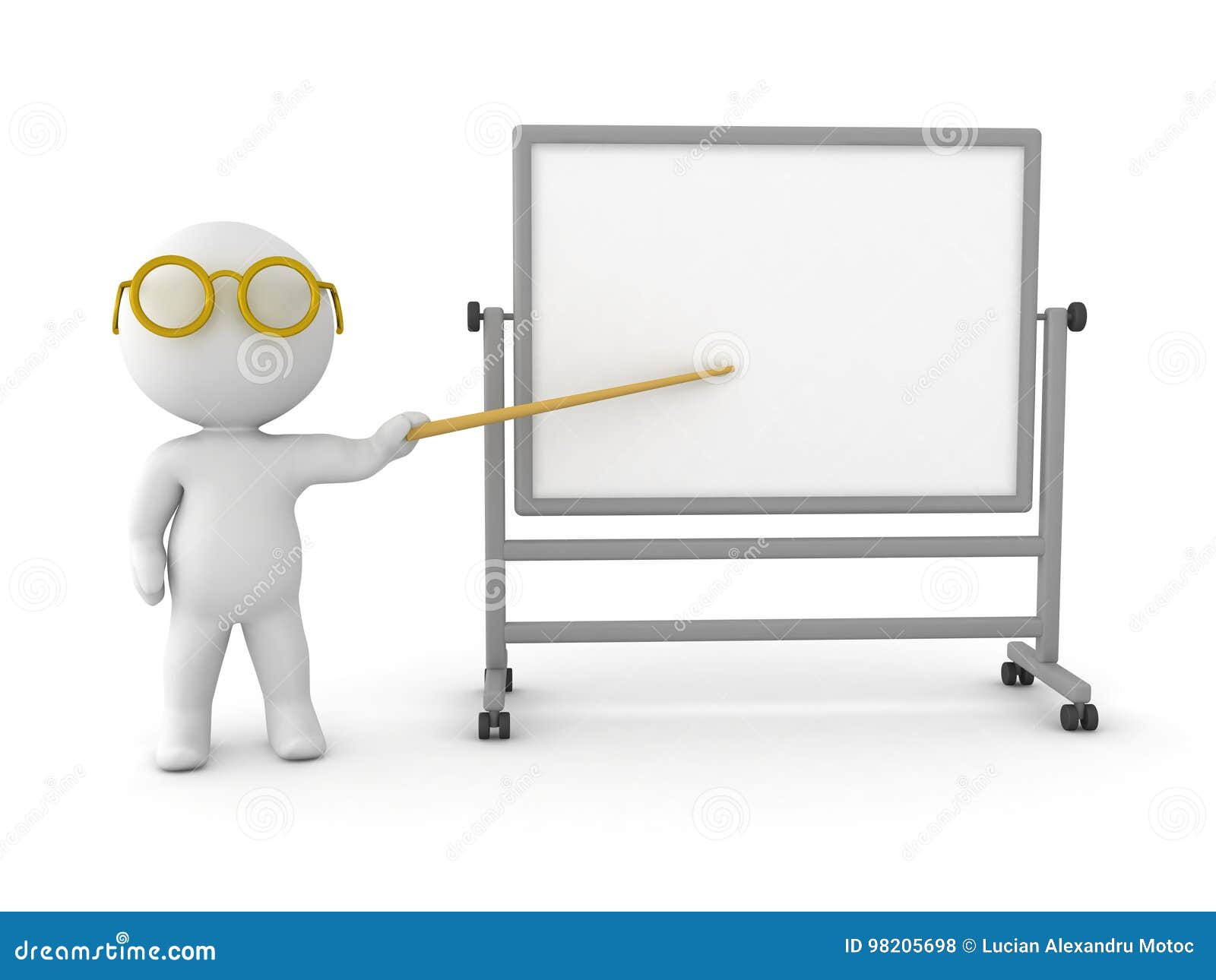 3D Character Pointing on a Whiteboard Stock Illustration - Illustration ...