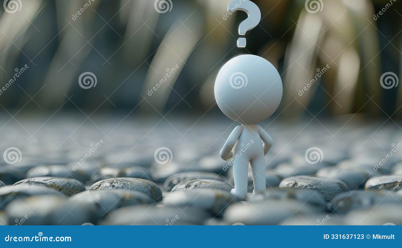 3D Character Pondering With Green Question Mark With Copy-Space Royalty ...