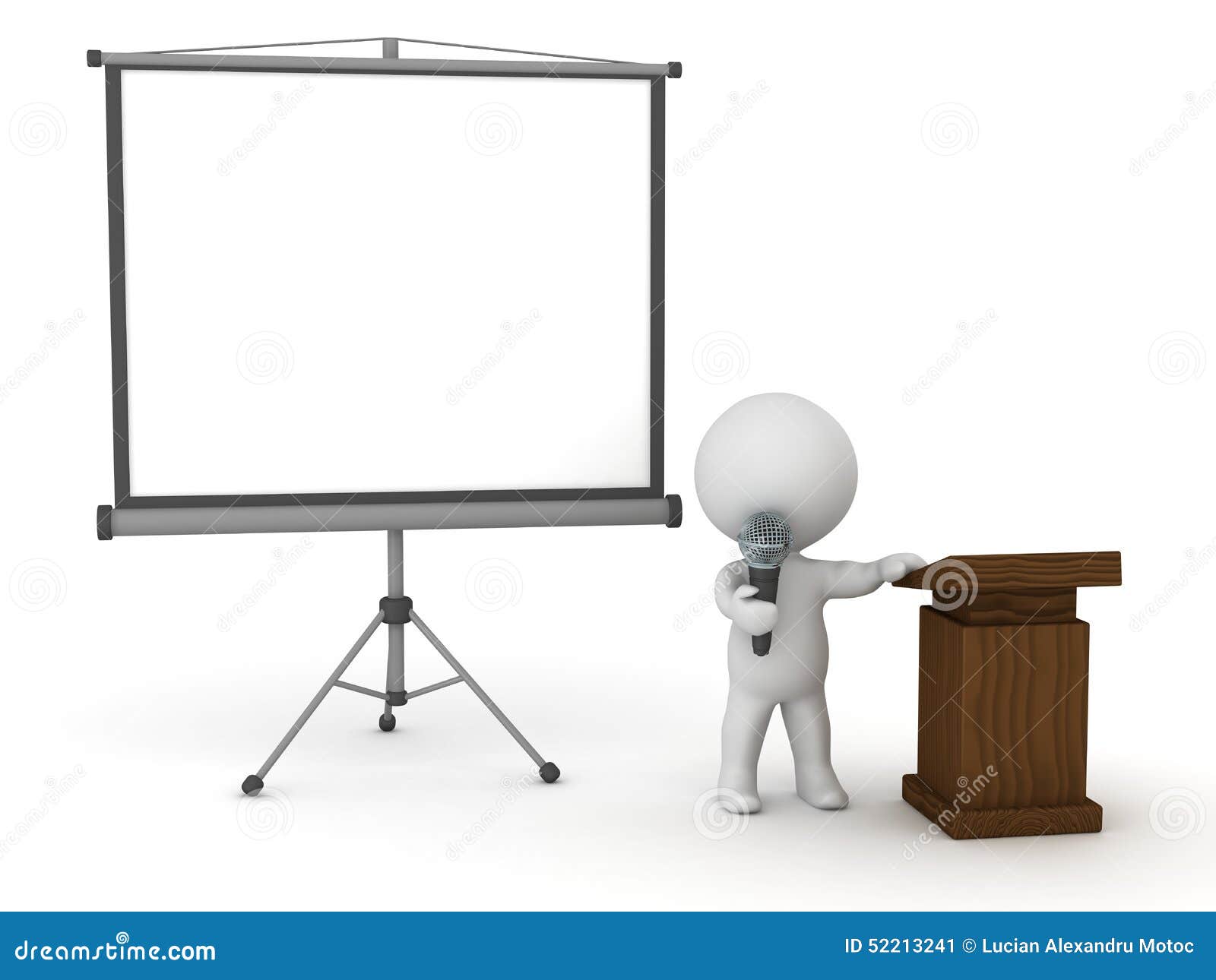 3D Character Public Speaker with Presentation Screen Stock Illustration ...
