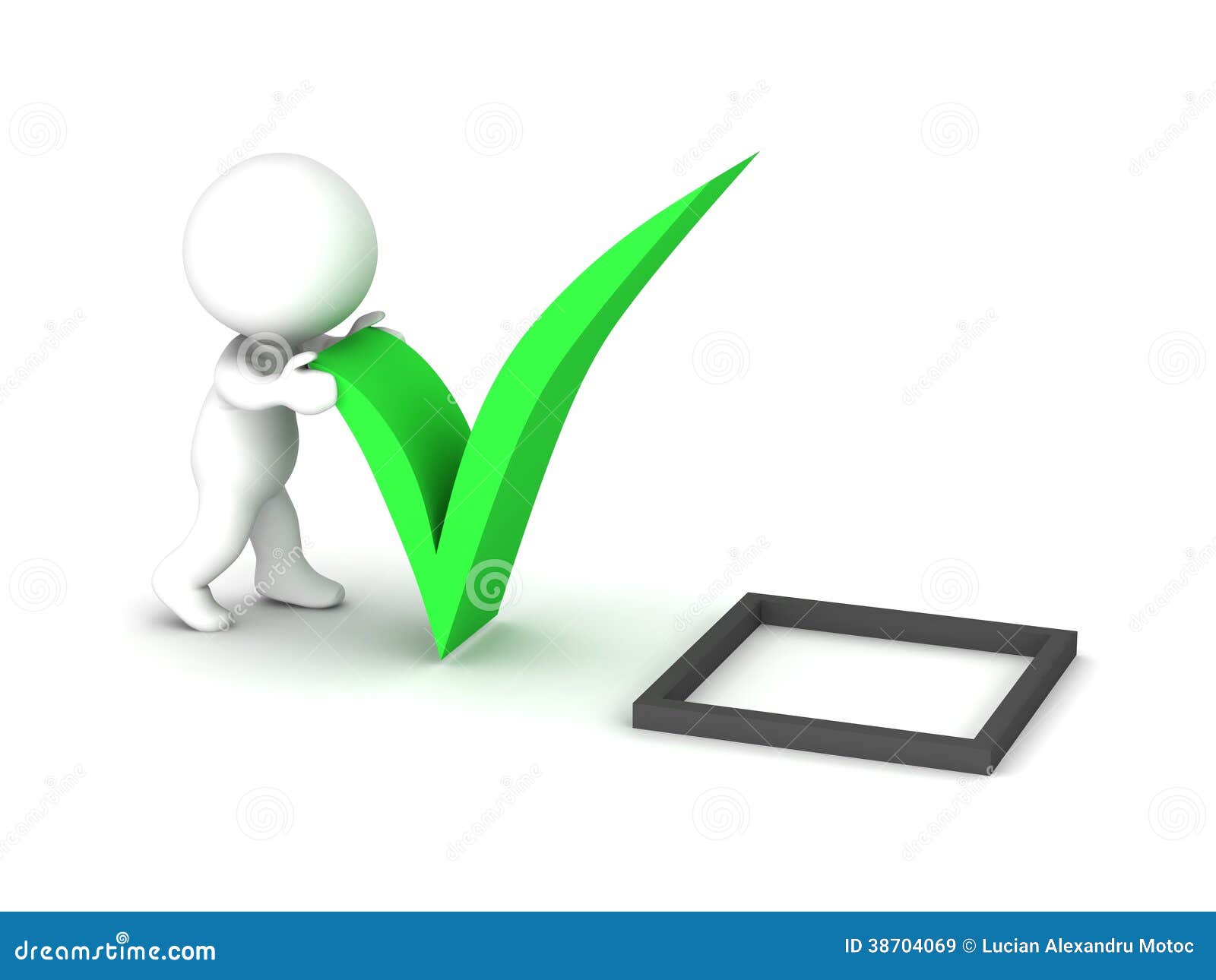 3D Character Pushing Check Mark To Complete Task Stock Illustration ...