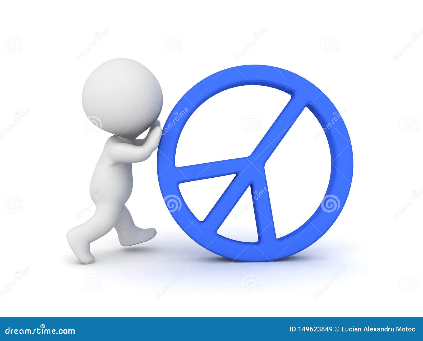 3D Character Pushing and Rolling Peace Symbol Stock Illustration ...