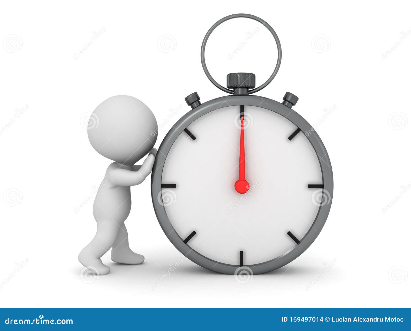 3D Character Pushing a Stopwatch Timer Stock Illustration ...