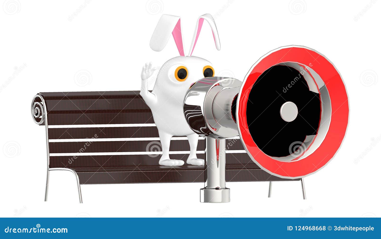 3d Character , Rabbit on a Bench and Speaking through a Loudspeaker ...