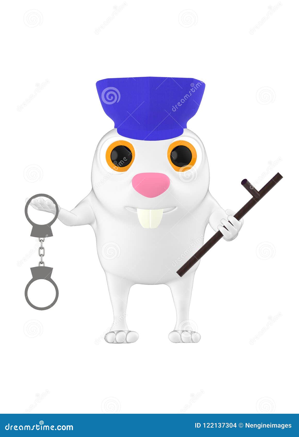 3d Character , Rabbit Cop with Handcuffs and Stick Stock Illustration ...