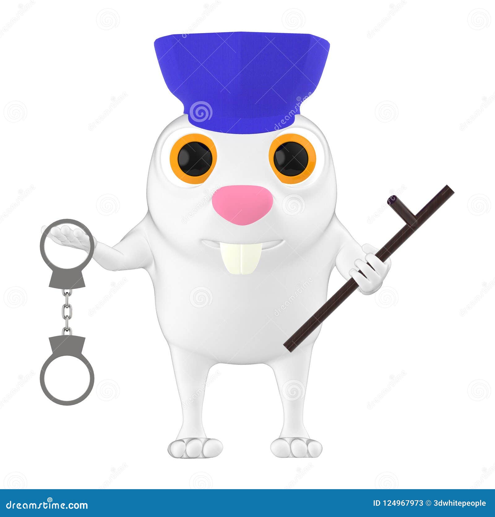 3d Character , Rabbit Cop with Handcuffs and Stick Stock Illustration ...