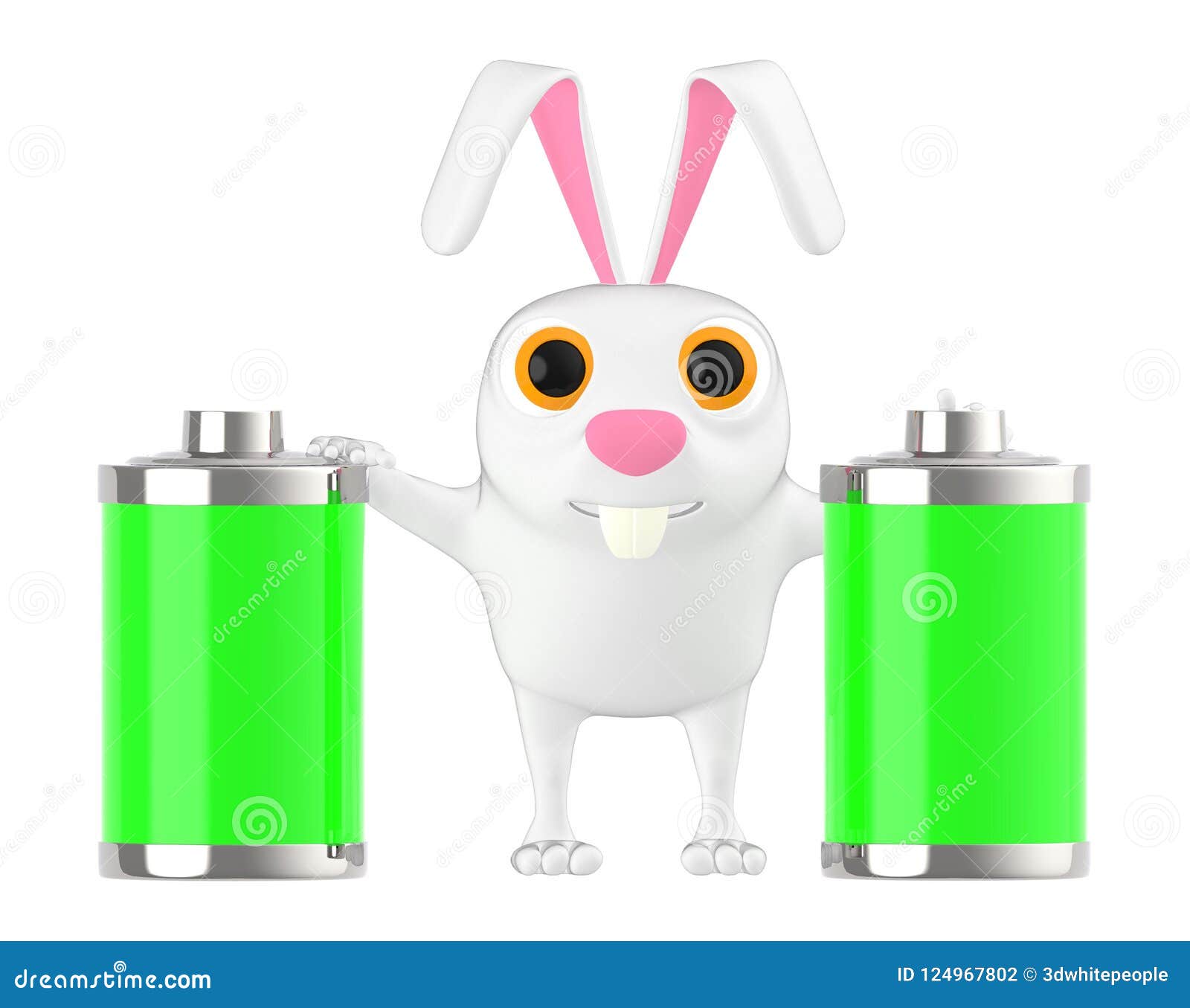 3d Character , Rabbit and a Green Batteries Stock Illustration ...