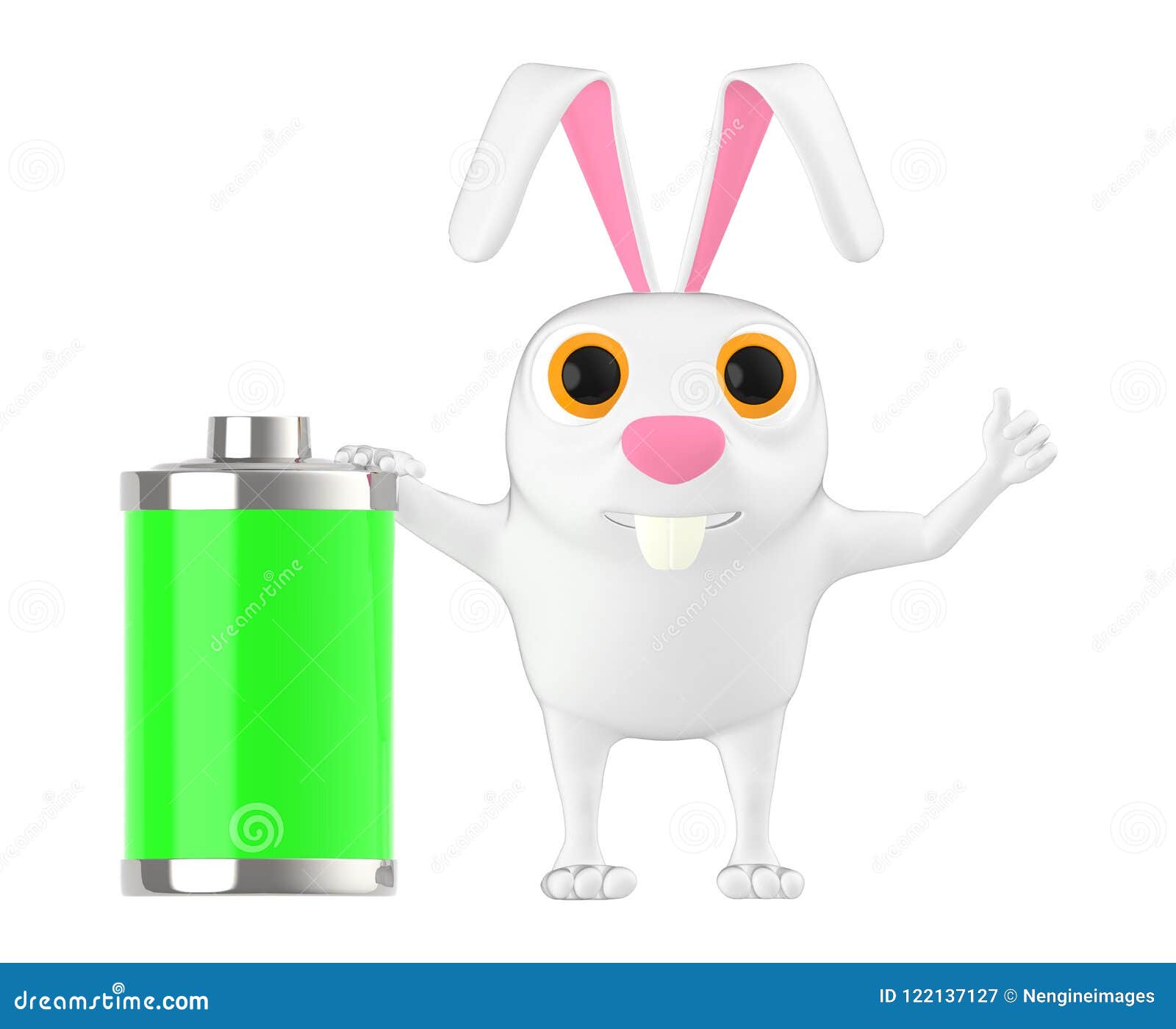 3d Character , Rabbit and a Green Battery Stock Illustration ...