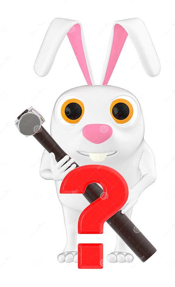 3d Character , Rabbit , Hammer and Question Mark Stock Illustration ...
