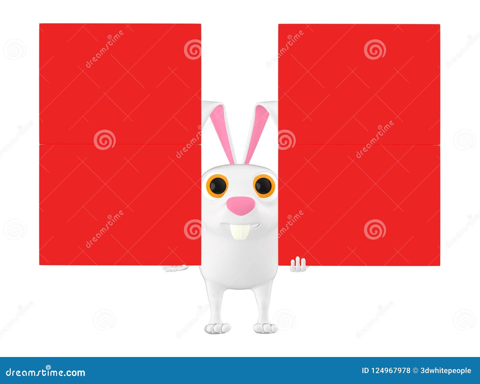 3d Character , Rabbit Holding Red Empty Copyspace Banner Boards Stock ...