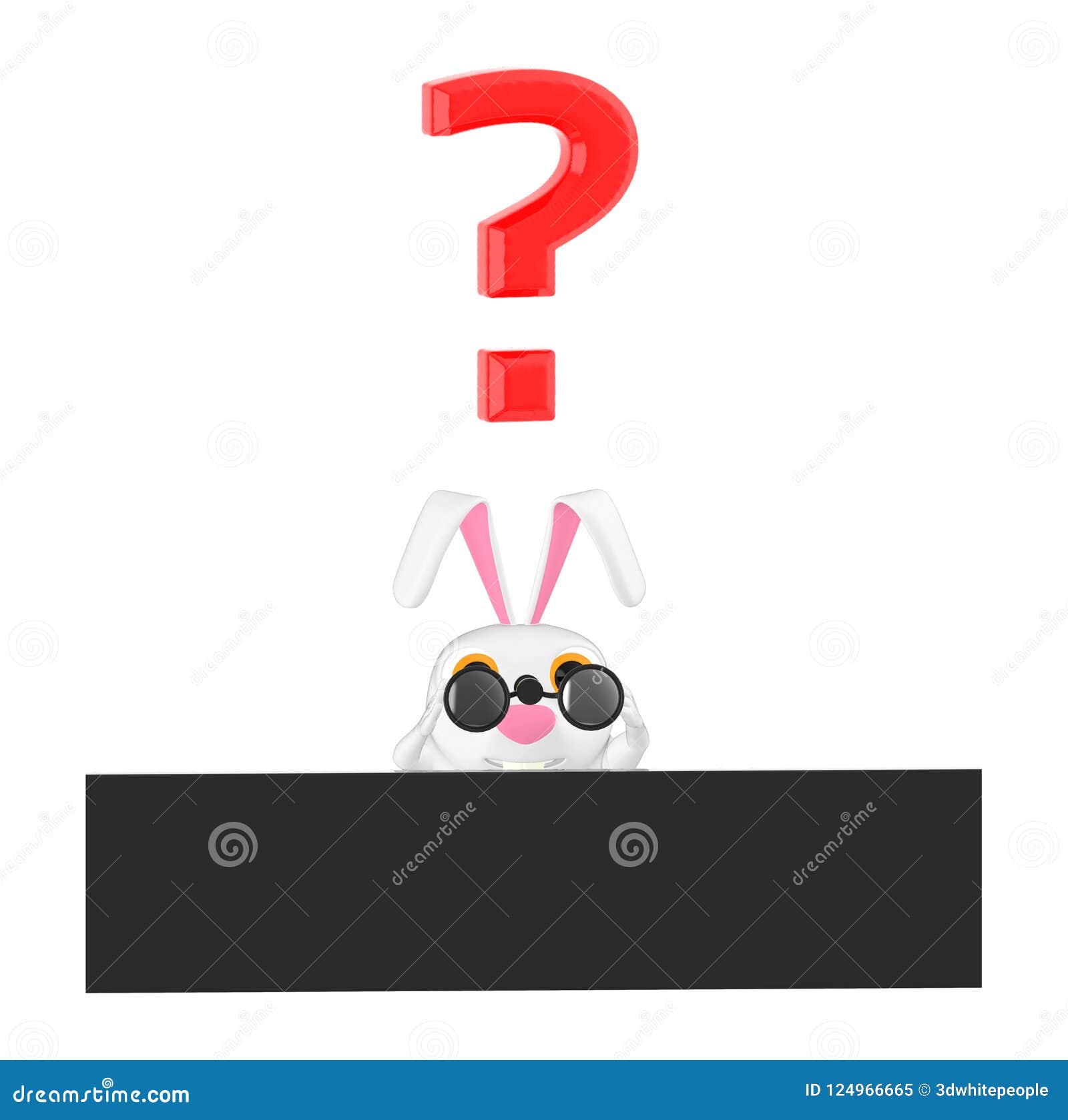 3d Character , Rabbit Looking through a Binocular with a Question Mark ...