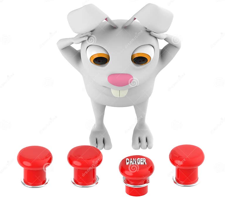 3d Character , Rabbit Looking at Danger Button Placed Over Ground Stock ...