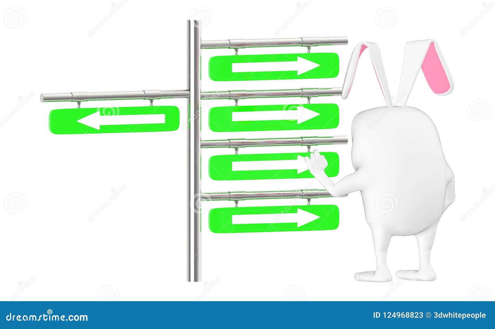 3d Character , Rabbit Looking at a Post with Arrows Suggesting ...