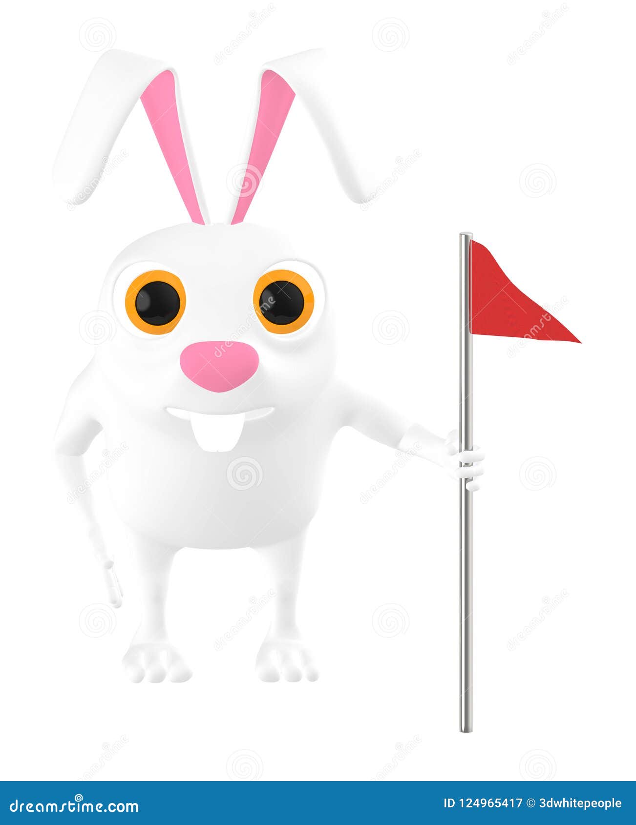 3d Character , Rabbit and Red Flag Stock Illustration - Illustration of ...