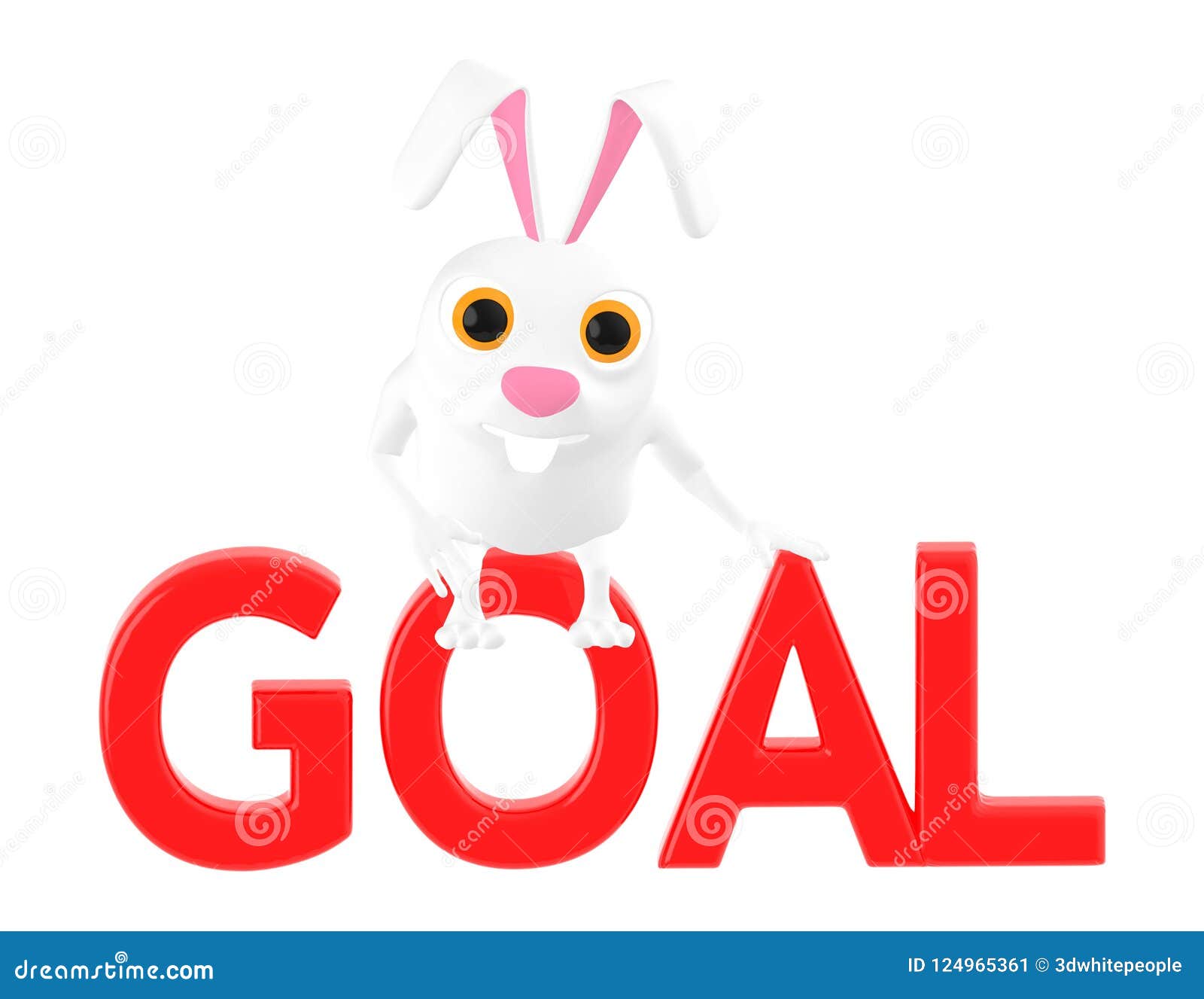 3d Character , Rabbit Sitting on Goal Text Stock Illustration ...