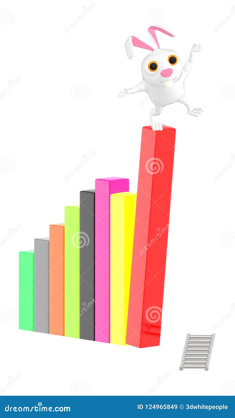 3d Character , Rabbit is about To Fall from Bar Graph Stock ...