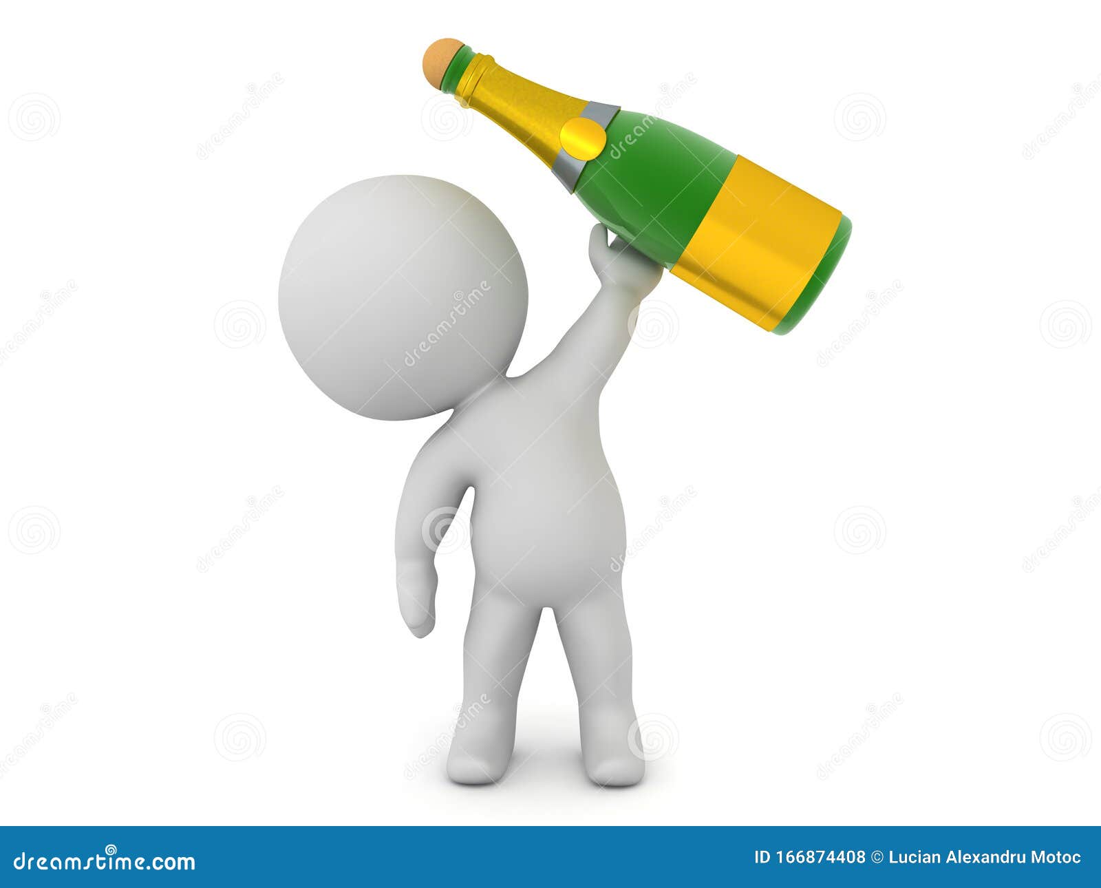3D Character Raising Up a Champagne Bottle Stock Illustration ...