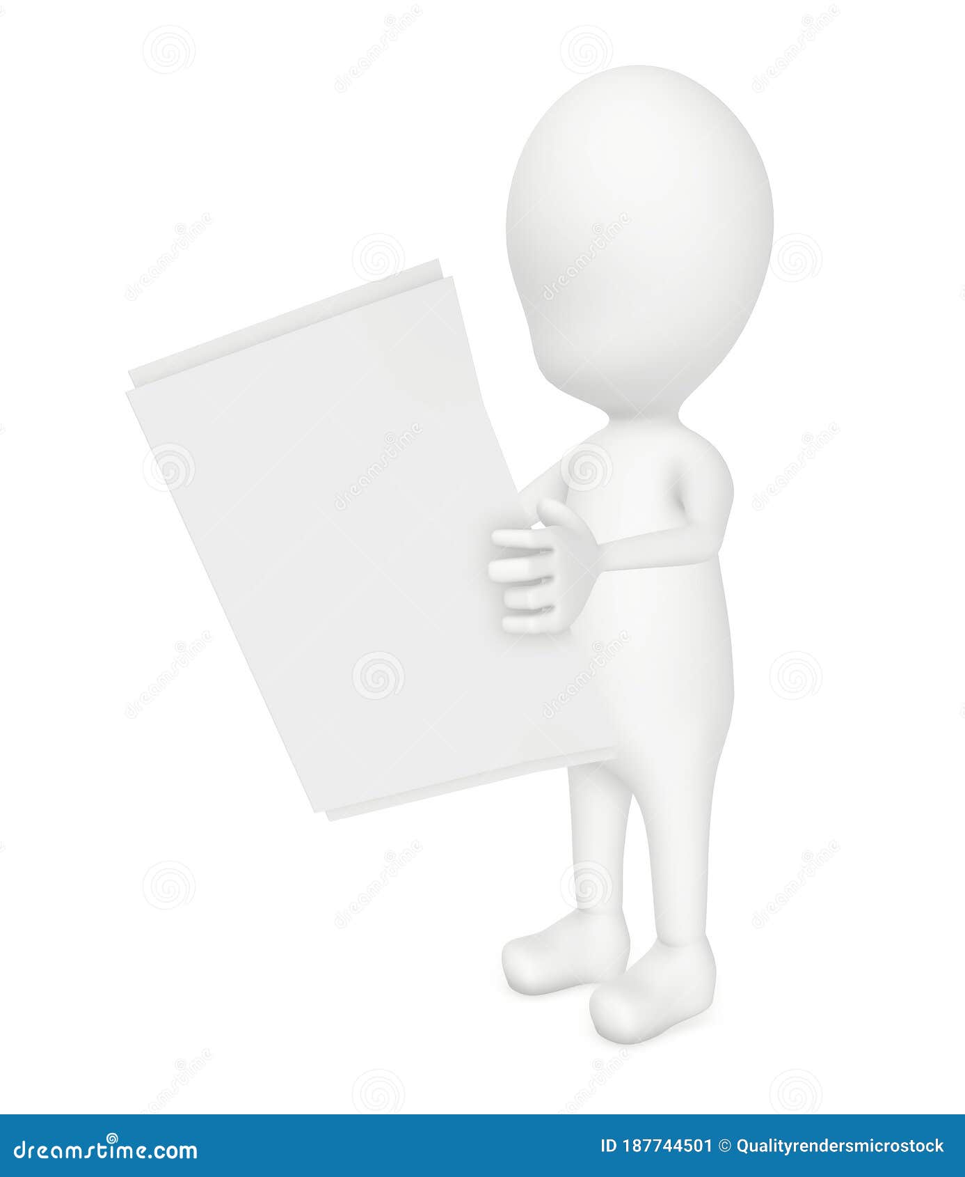 3d character reading paper stock illustration. Illustration of render ...