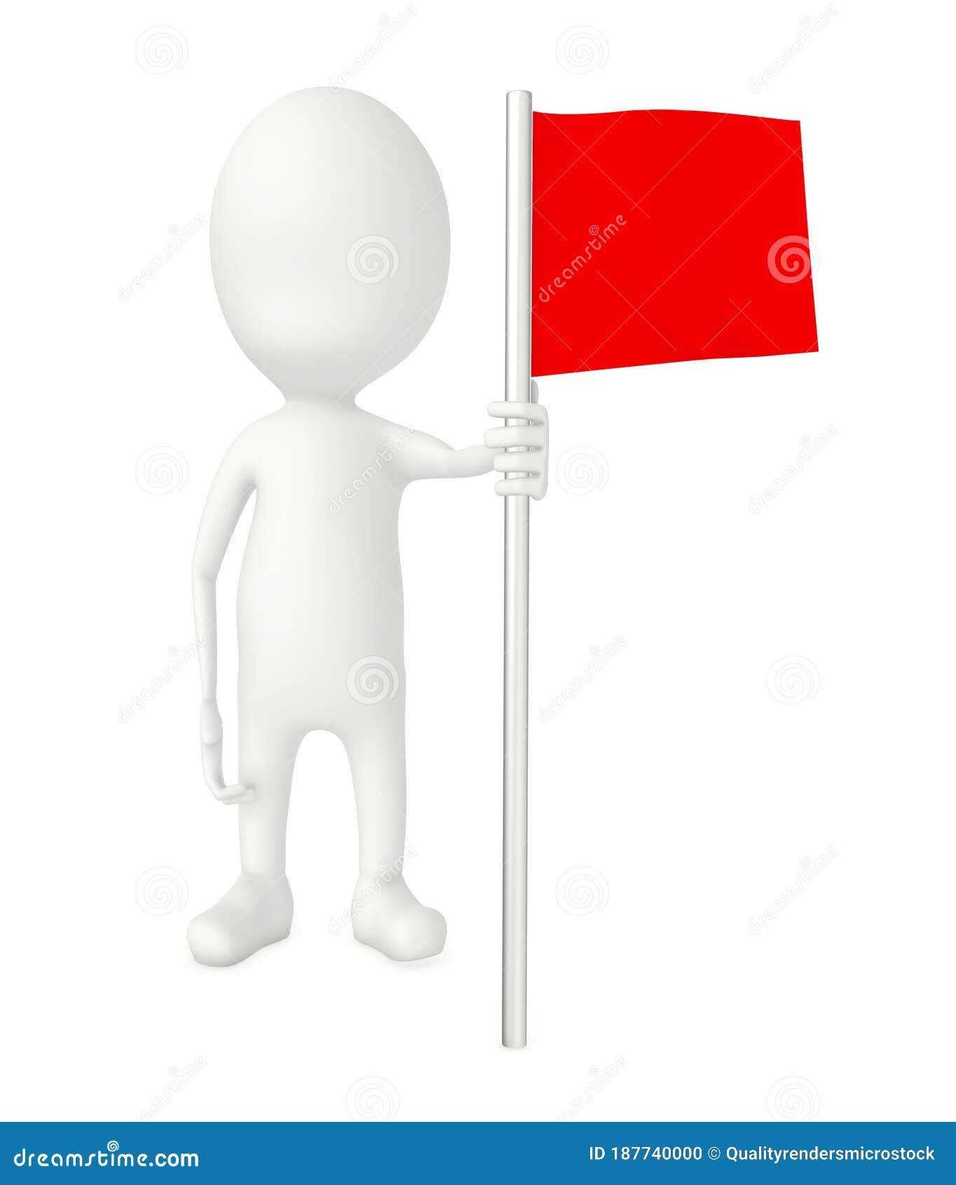 3d Character and a Red Flag Stock Illustration - Illustration of single ...