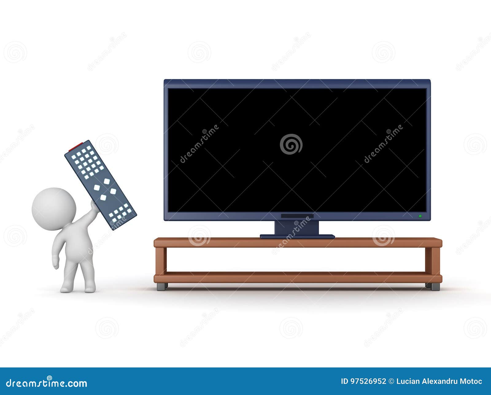 3D Character with Remote Control and HDTV Stock Illustration ...