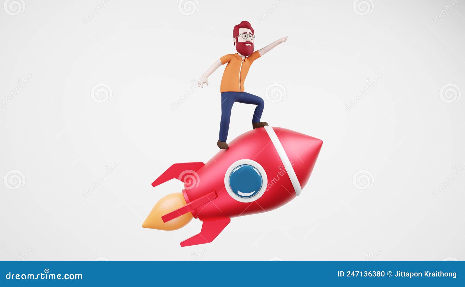 3D Character Riding Rocket Business Stock Illustration - Illustration ...