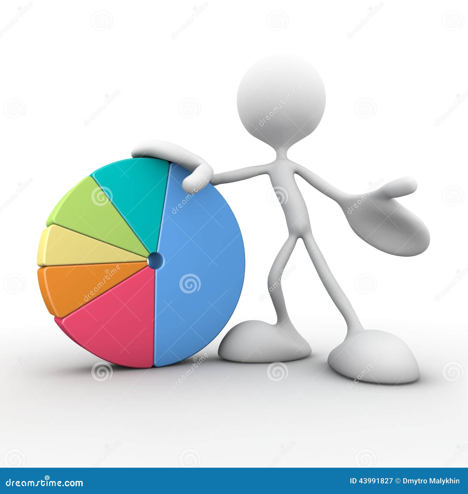 3d Character and a Round Graph Stock Illustration - Illustration of ...