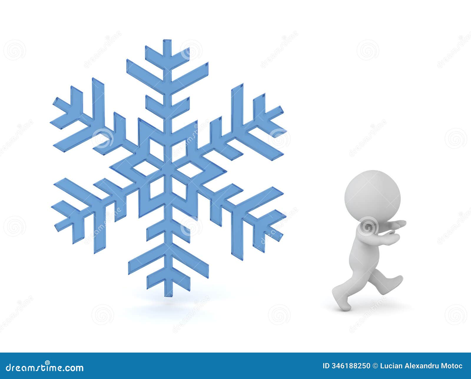 3D Character Running Away from a Large Snowflake Stock Illustration ...