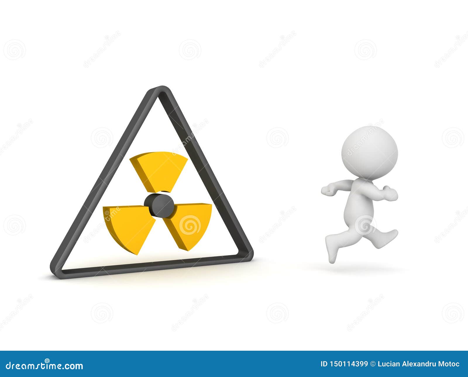 3D Character Running Away from Triangular Radioactive Sign Stock ...