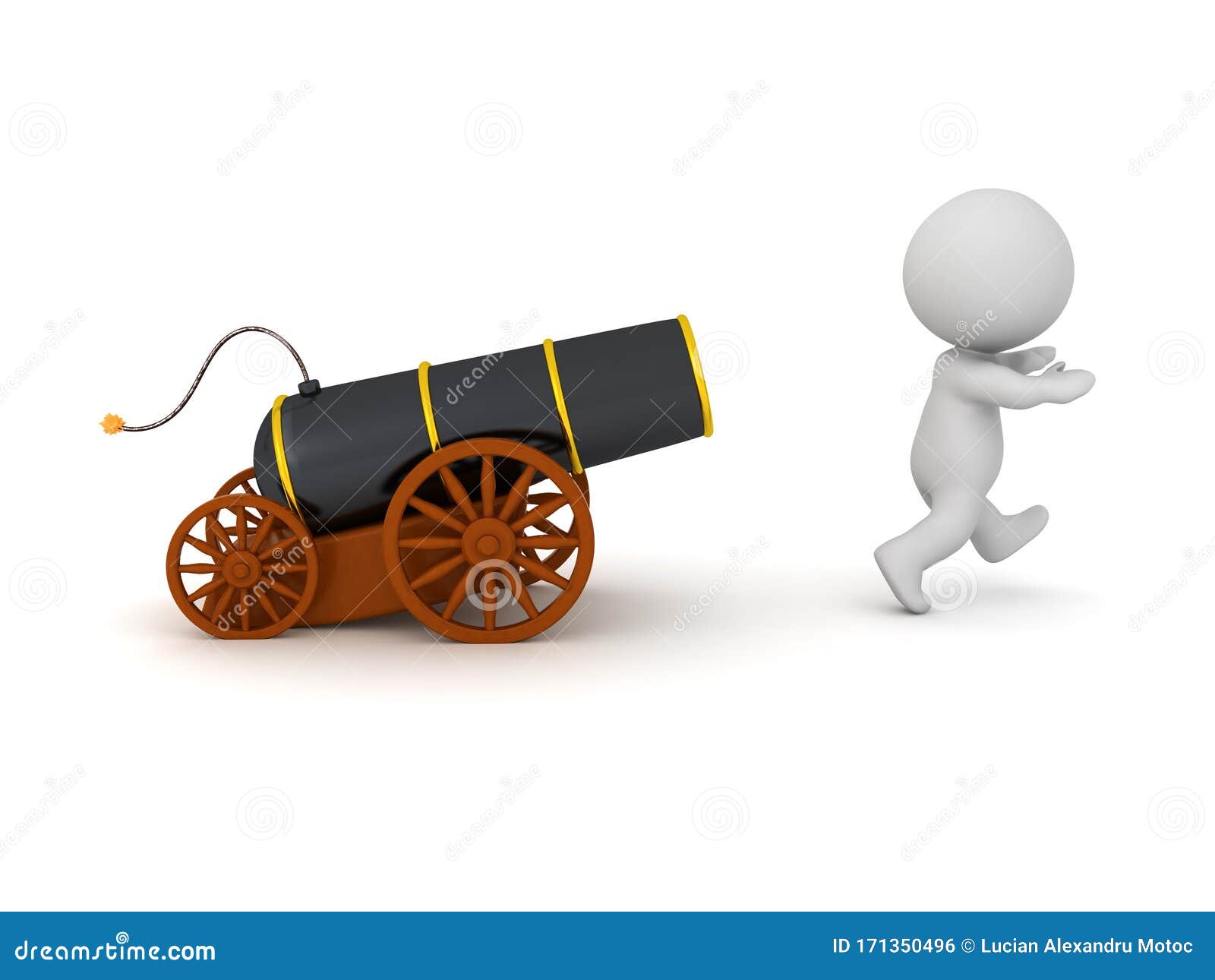 3D Character Running from Cannon Stock Illustration - Illustration of ...