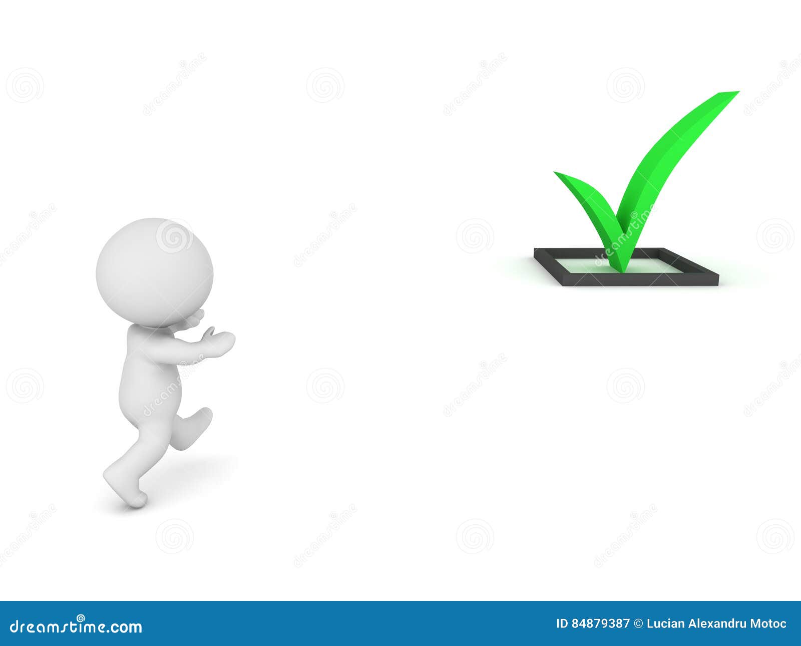 3D Character Running after a Check Symbol Stock Illustration ...