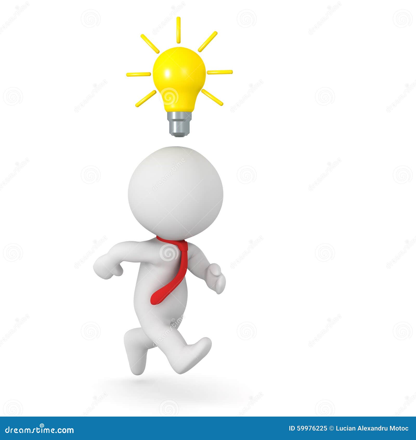 3D Character Running with Light Bulb Above His Head - Implement Stock ... 3D Character Running with Light Bulb Above His Head - Implement Stock ...