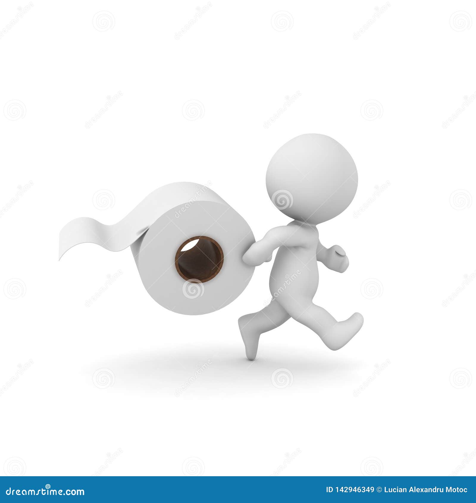 3D Character Running with Toilet Paper in Hand Stock Illustration ...