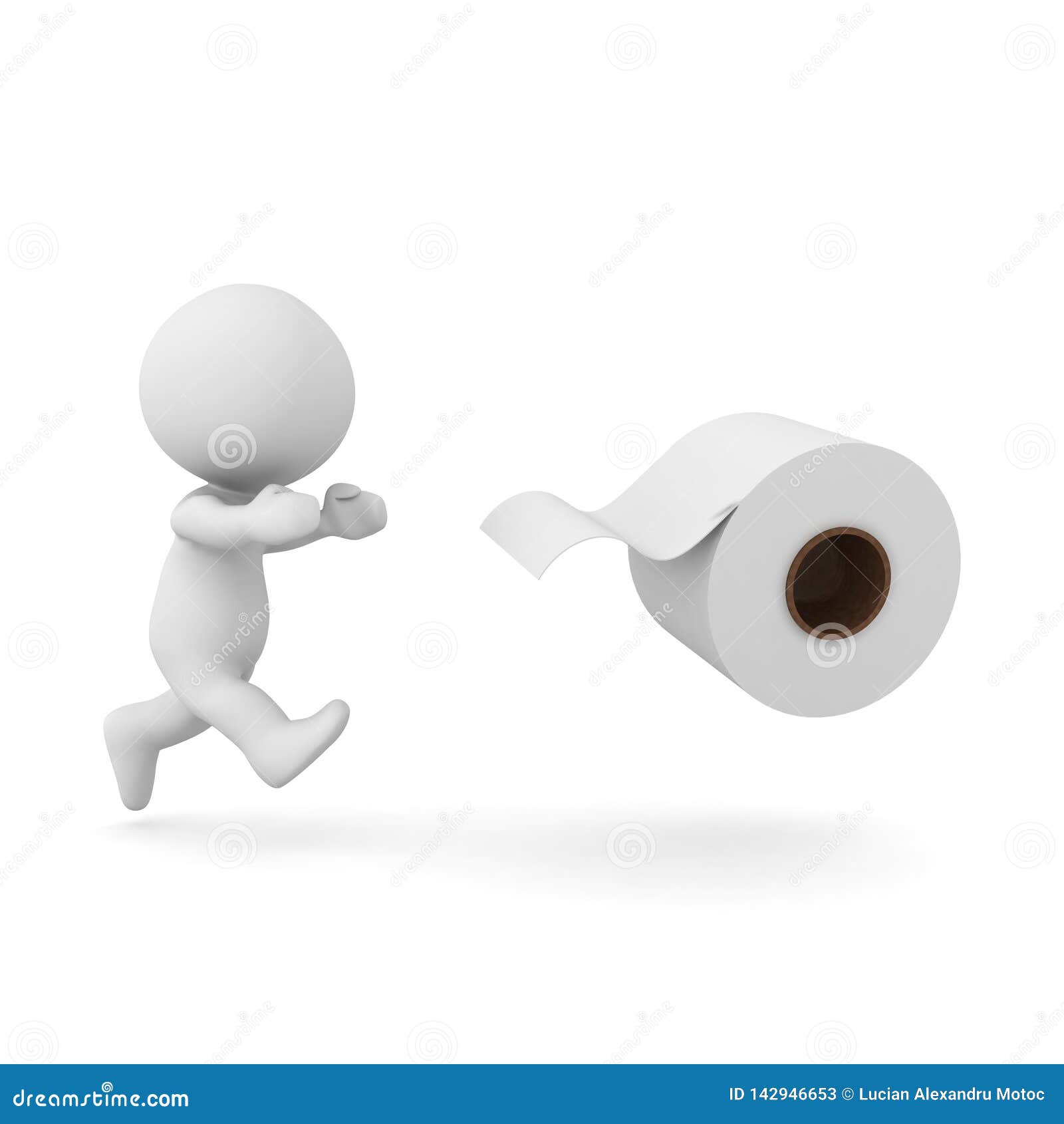 3D Character Running after Toilet Paper Stock Illustration ...