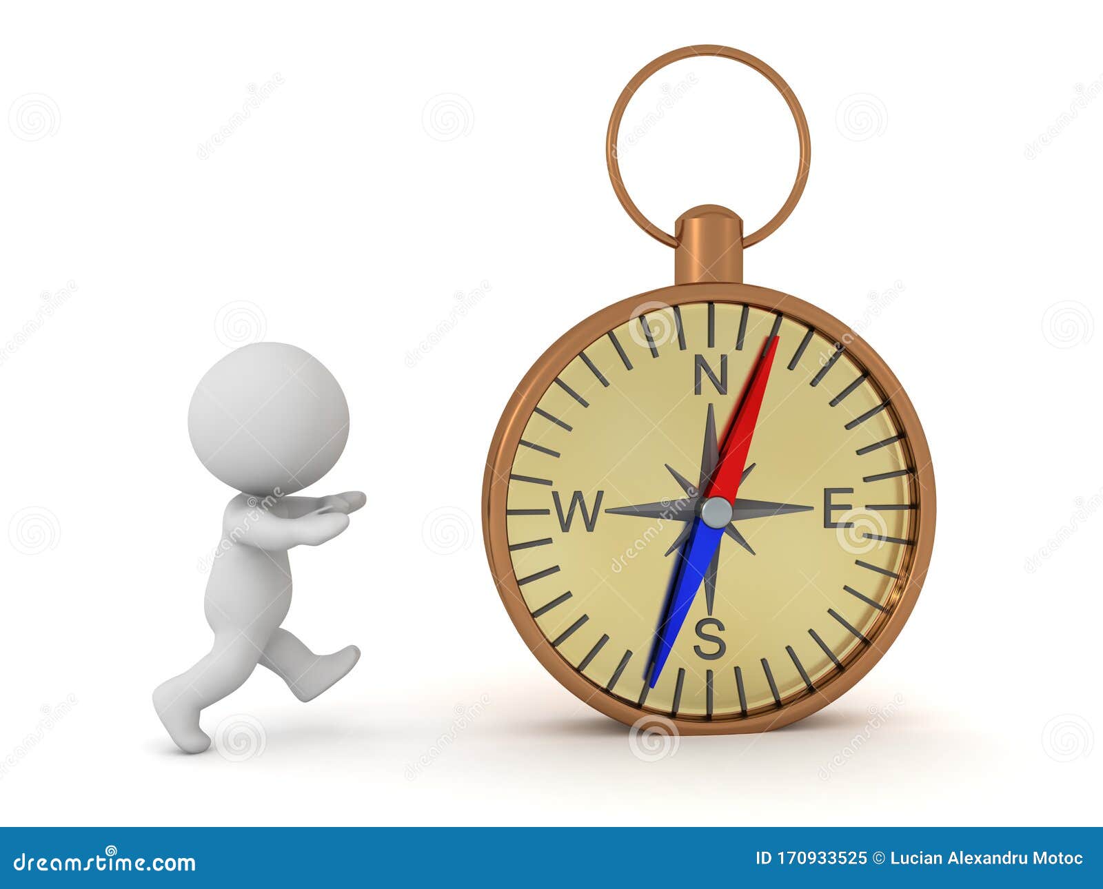 3D Character Running Towards Compass Stock Illustration - Illustration ...
