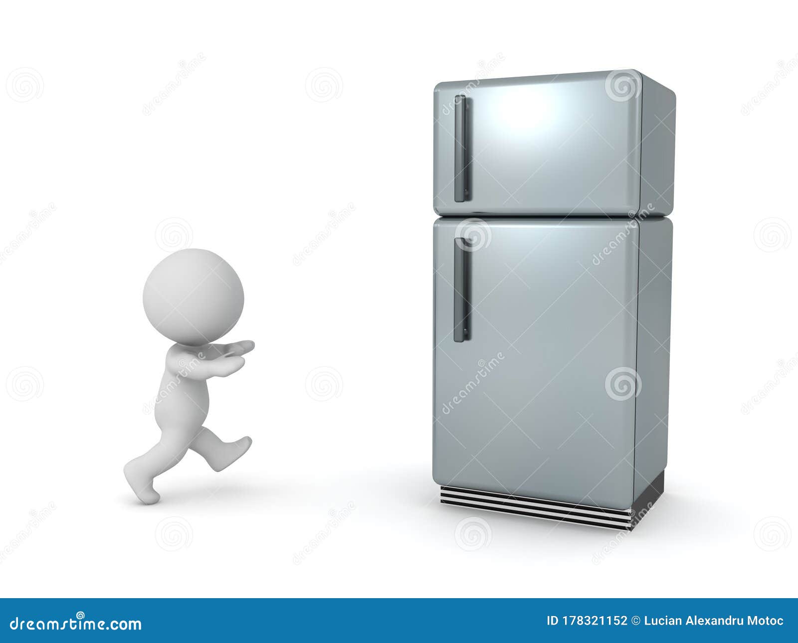 3D Character Running Towards the Fridge Stock Illustration ...