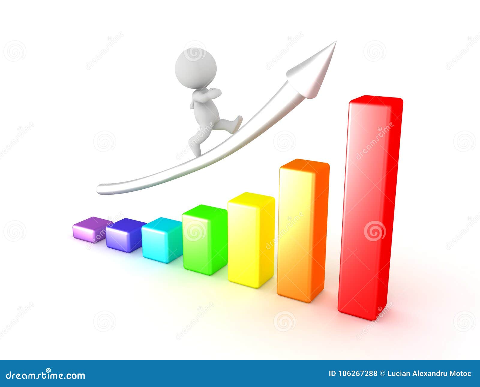 3D Character Running Up Colorful Chart Showing Progress Stock ...