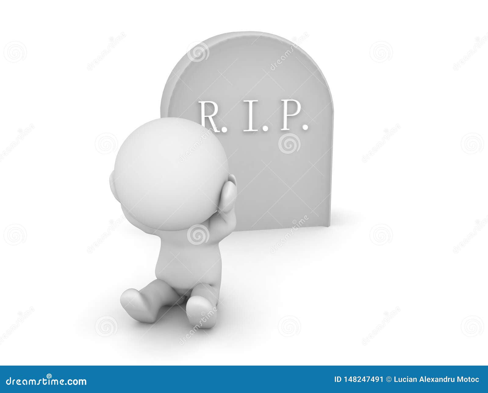 3D Character is Sad in Front of a Gravestone Stock Illustration ...
