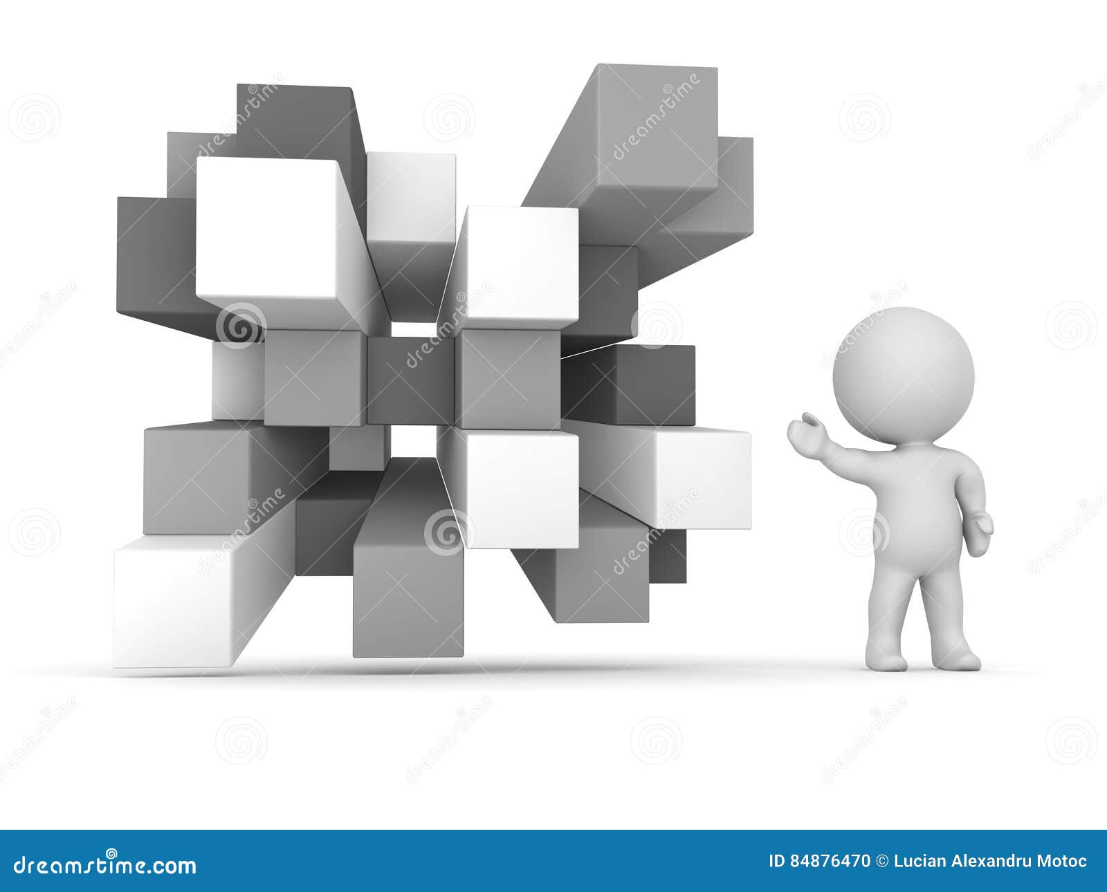 3D Character Showing Abstract Cubes Stock Illustration - Illustration ...