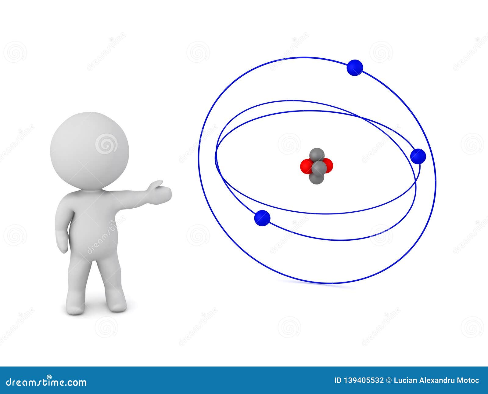 3D Character Showing an Atom with 3 Electrons Stock Illustration ...
