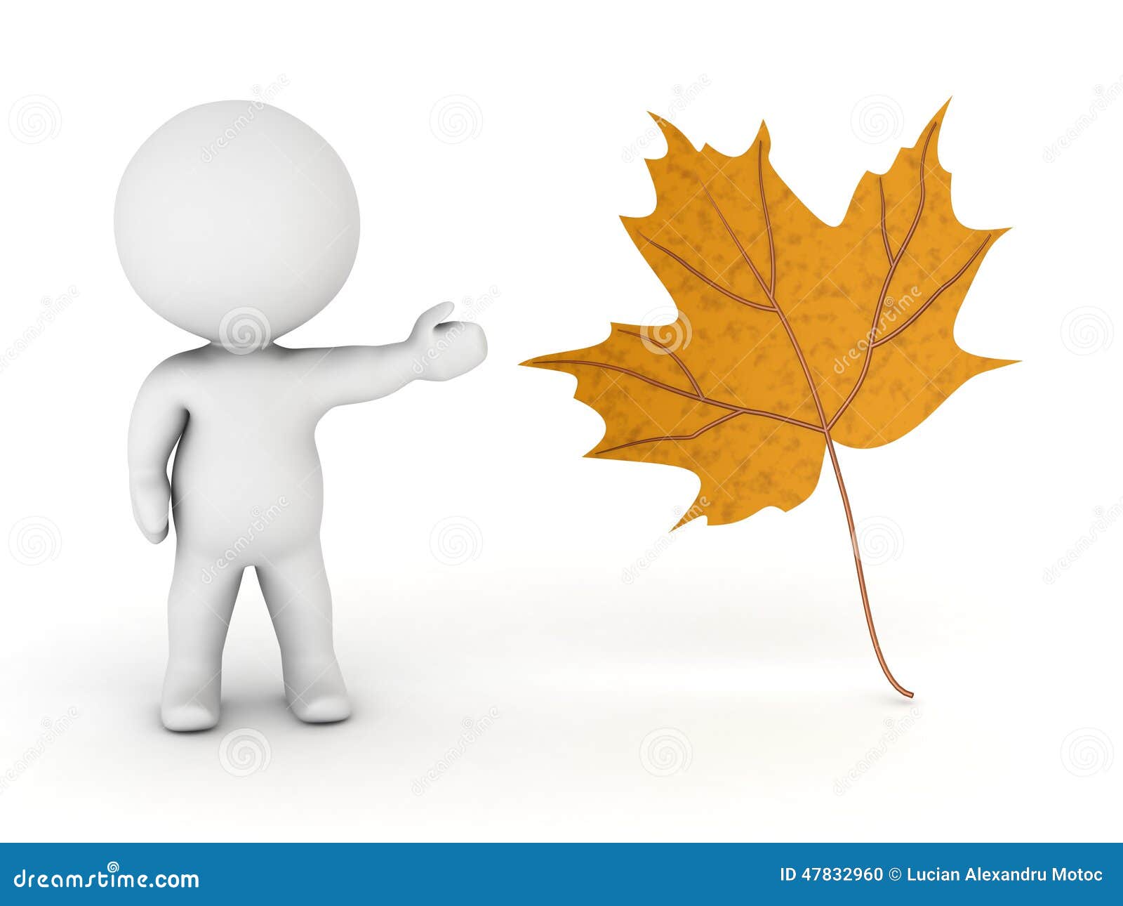 3D Character Showing an Autumn Leaf Stock Illustration - Illustration ...