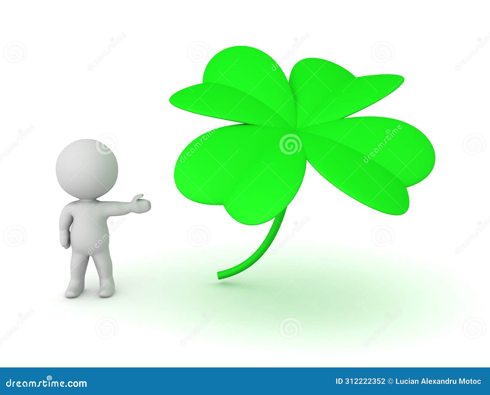 3D Character Showing Four Leaf Clover Stock Illustration - Illustration ...
