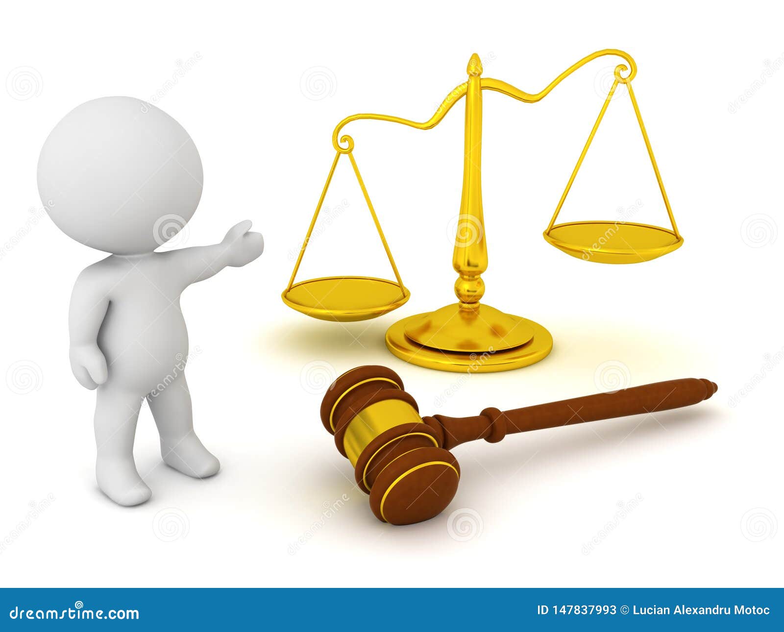 3D Character Showing Gavel and Scales of Justice Stock Illustration ...