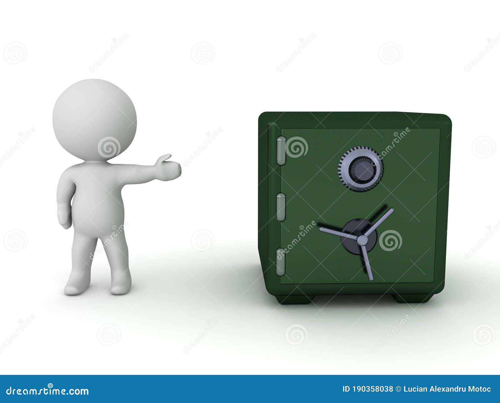 3D Character Showing a Green Safe Stock Illustration - Illustration of ...