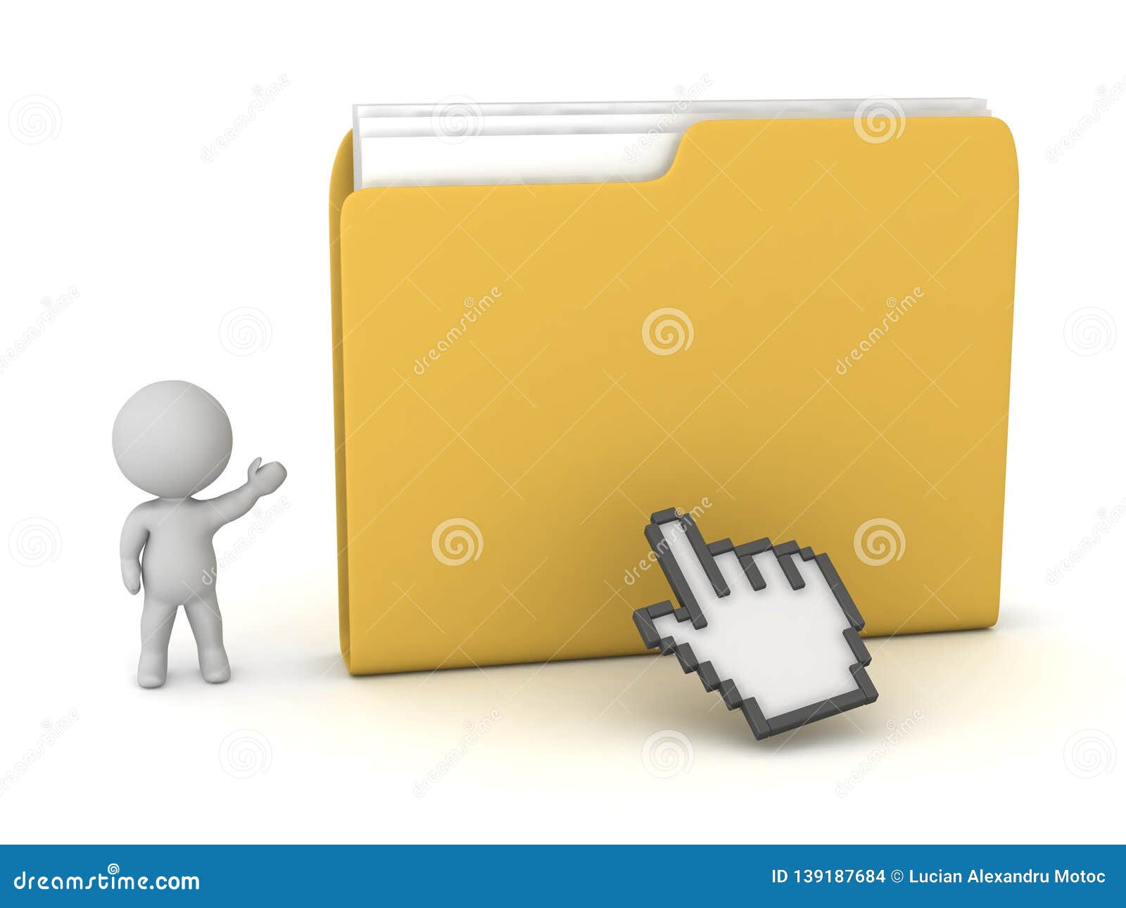 3D Character Showing Large File Folder with Click Hand Cursor Stock ...