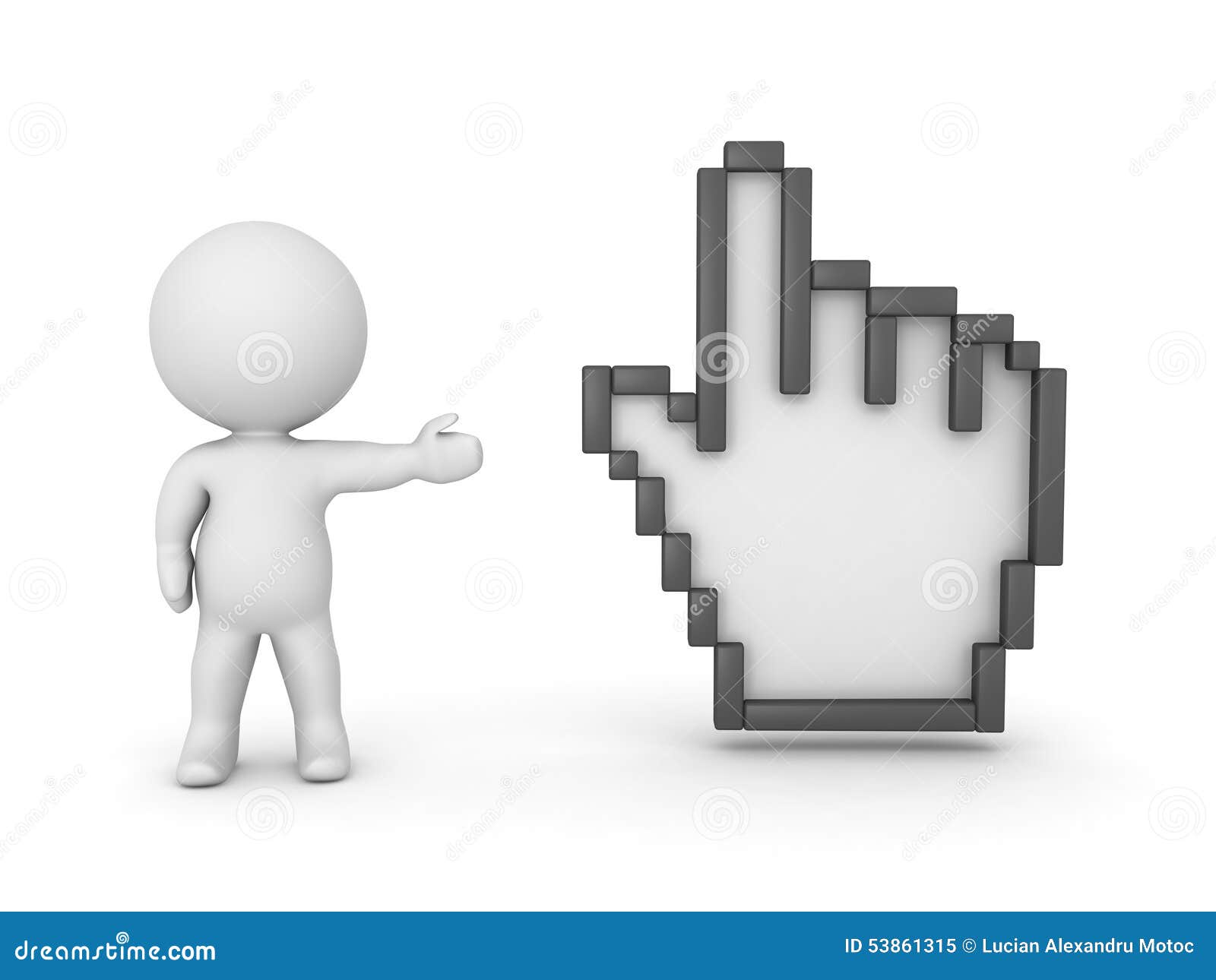 3D Character Showing Large Hand Cursor Stock Illustration ...